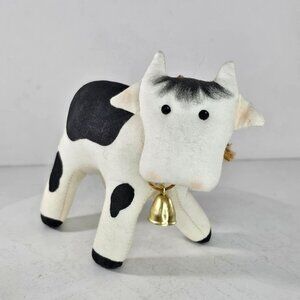 Toys | Vintage Black White Cow Stuffed Toy With Gold Bell Handmade ...